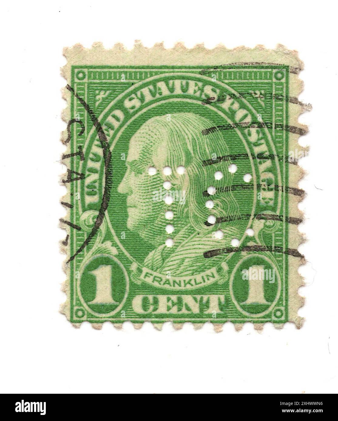 A vintage Franklin postage stamp from the USA on a white background ...