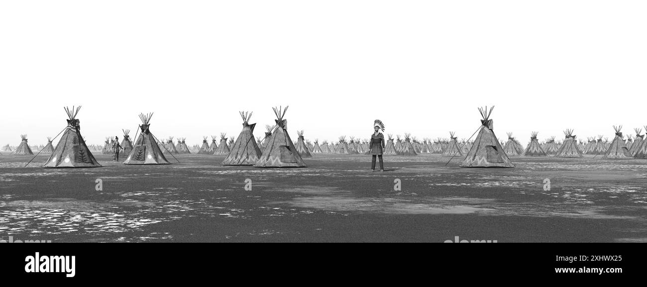 Indian camp in the prairie in black and white Stock Photo - Alamy