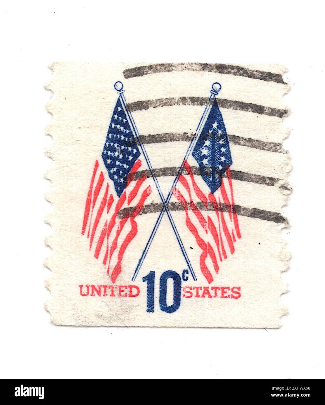 A vintage American flag postage stamp from the USA on a white ...