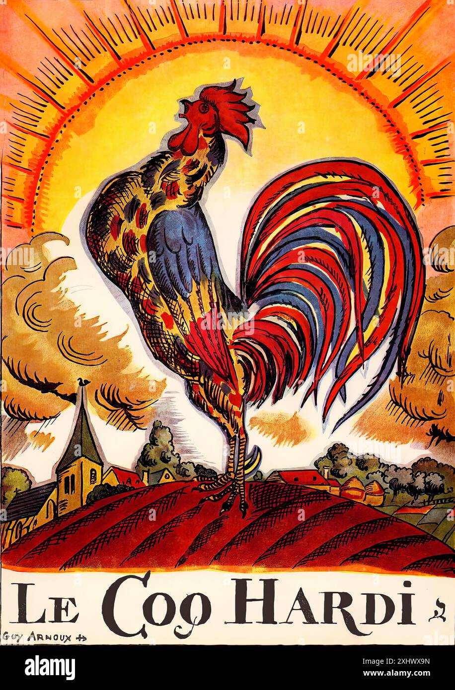 ARNOUX Guy Le Coq Hardi c 1950s - Art Nouveau vintage print Stock Photo ...