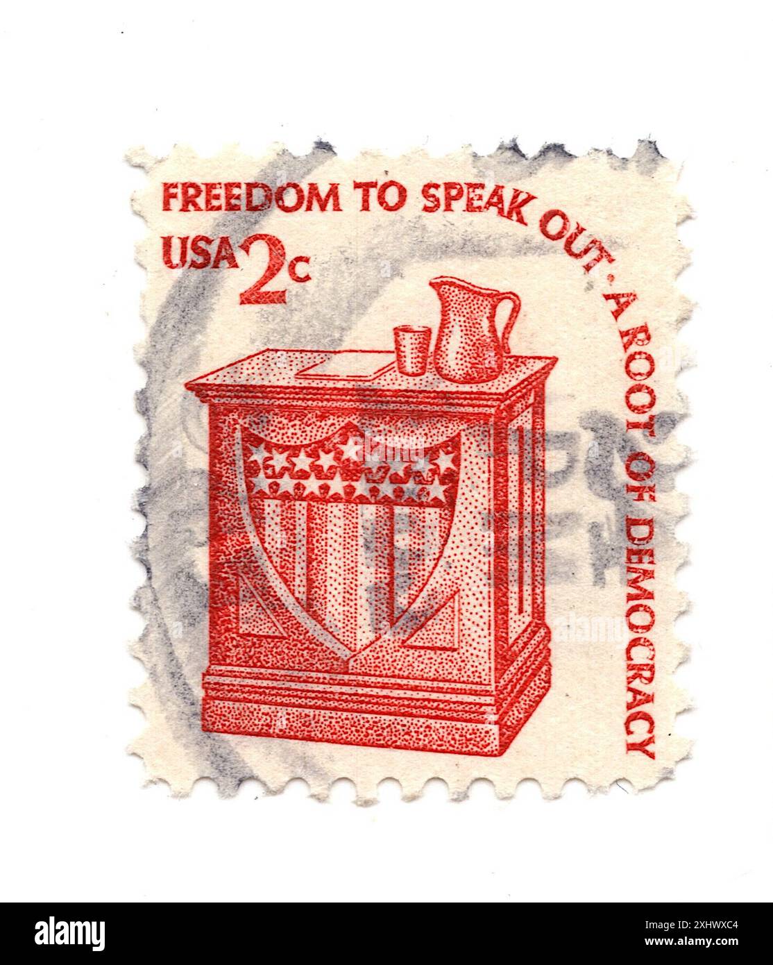A vintage Freedom to Speak Out postage stamp from the USA on a white ...