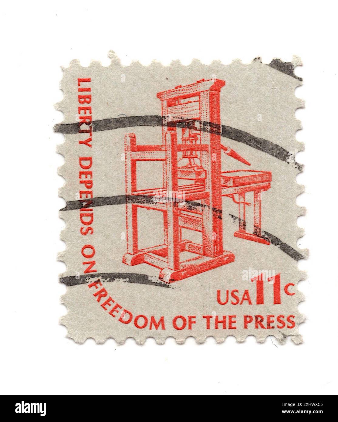 A vintage Freedom of the Press postage stamp from the USA on a white ...