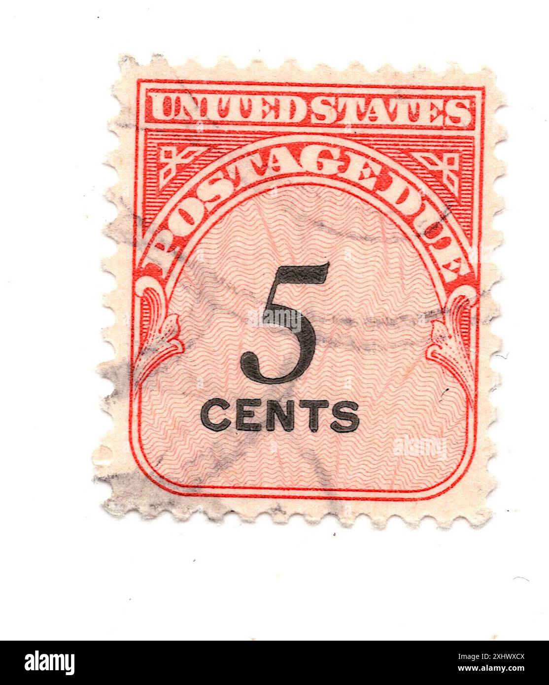 A vintage postage due postage stamp from the USA on a white background ...