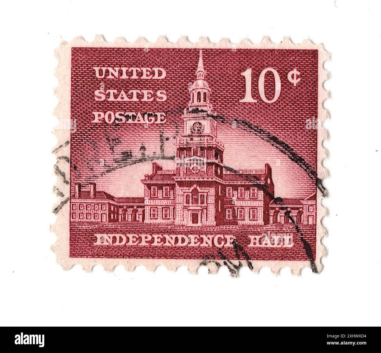 A vintage Independence Hall postage stamp from the USA on a white ...