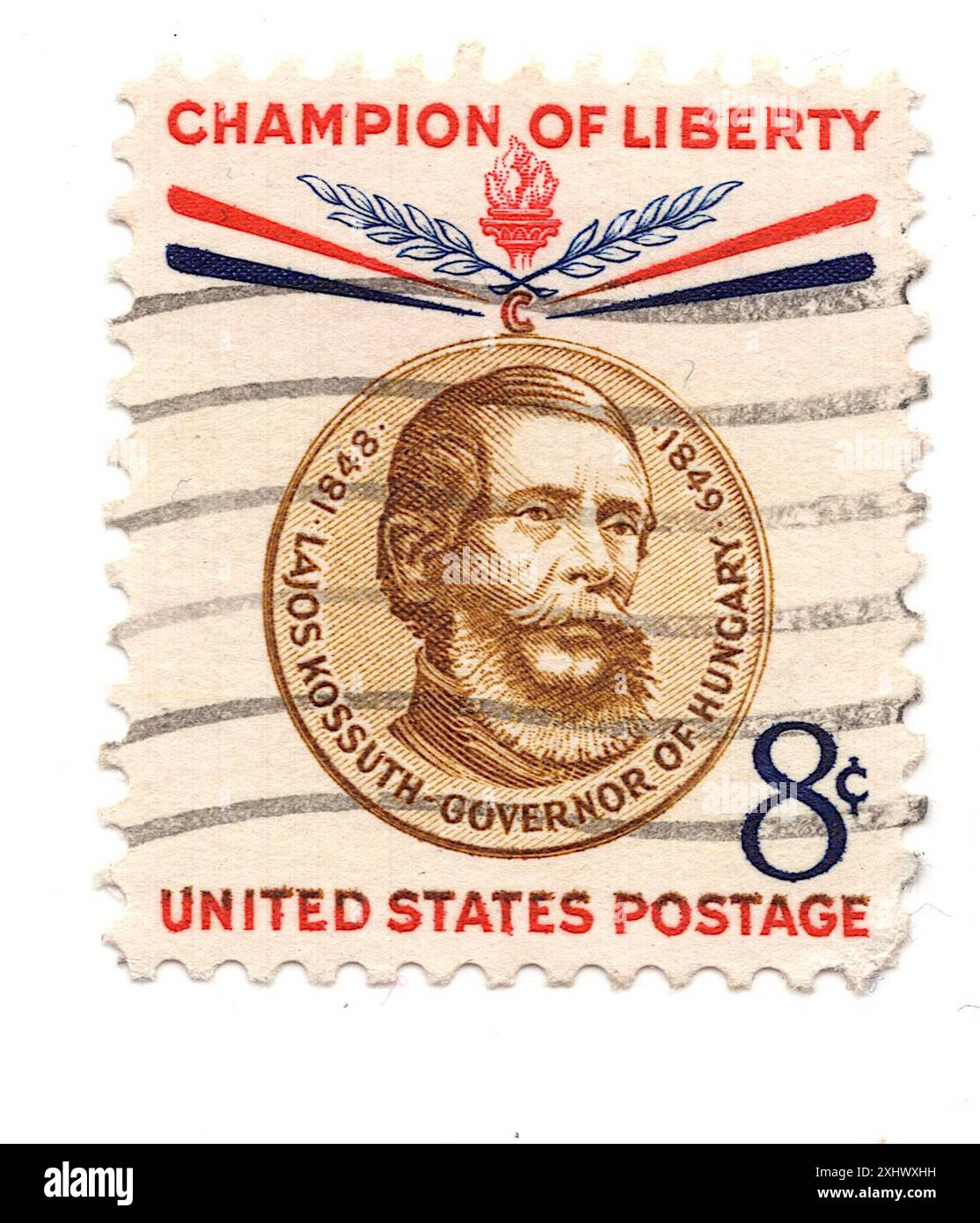 A vintage Champions of Liberty postage stamp from the USA on a white ...