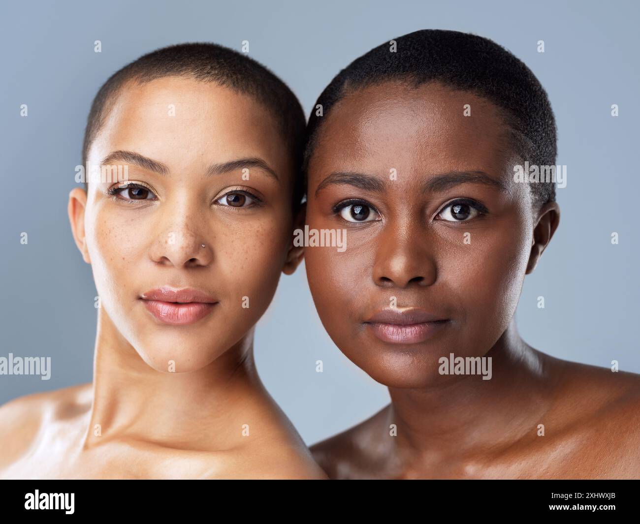 Skincare, glow and portrait of black women in studio with natural ...