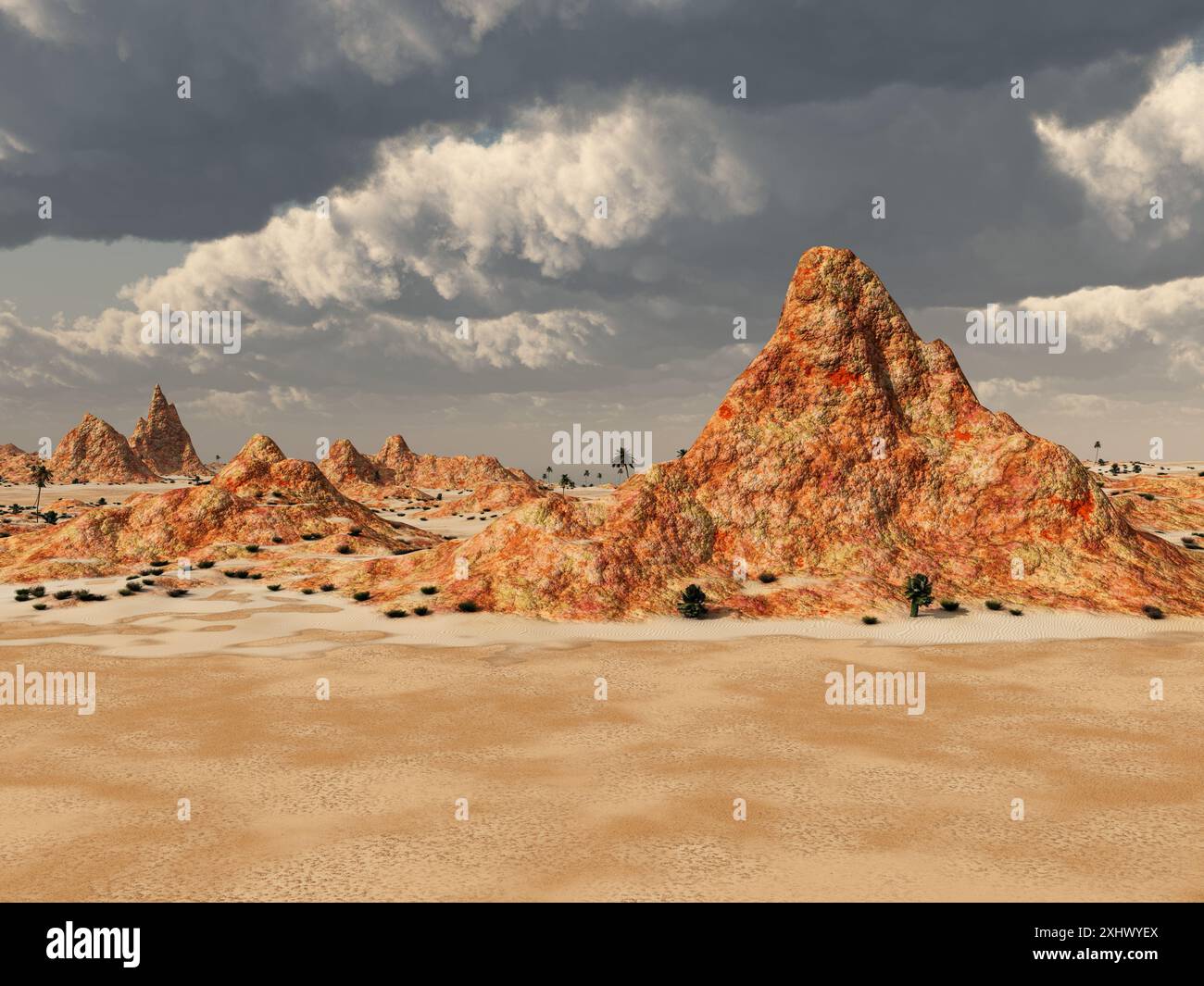 Desert landscape with mountains and cloudy sky Stock Photo - Alamy