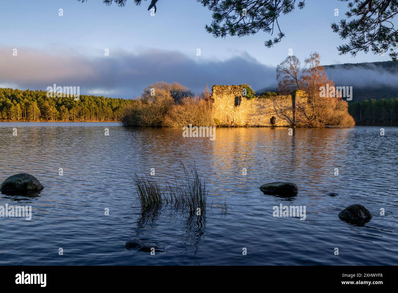 13th century castle, Loch an Eilein, Cairngorms National Park ...