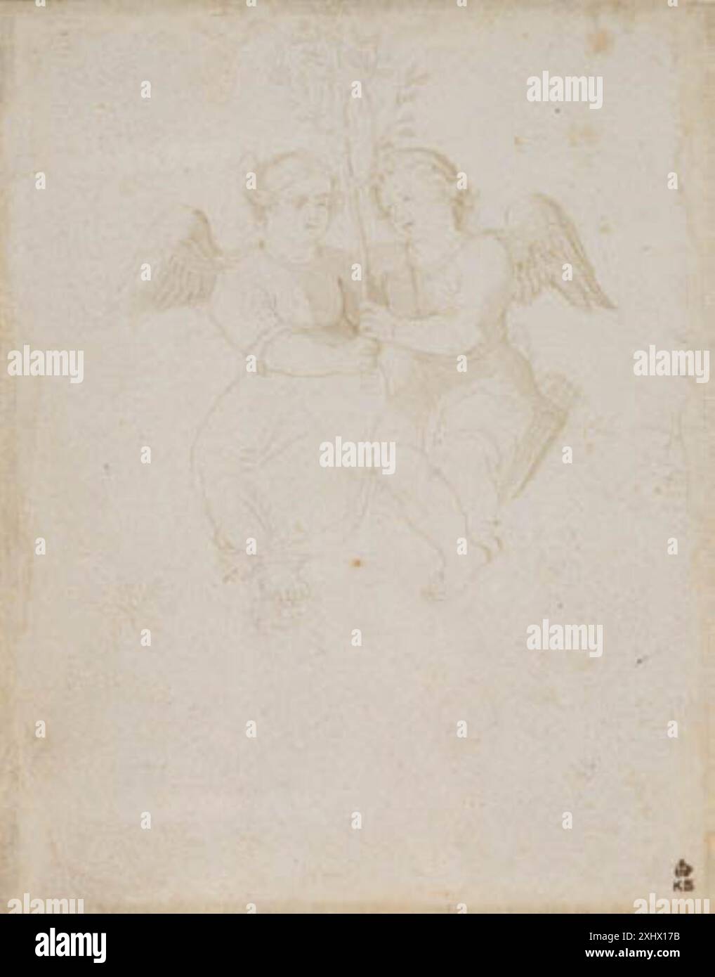 Drawing by Hans Baldung Grien depicts two winged putti, one male and ...