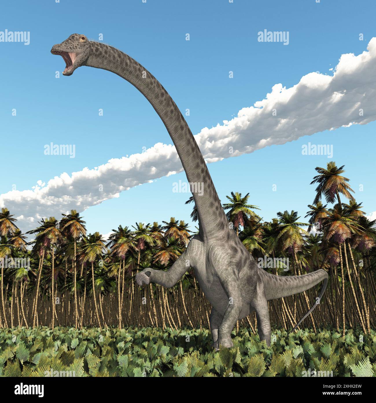 Dinosaur Diplodocus in a tropical landscape Stock Photo - Alamy