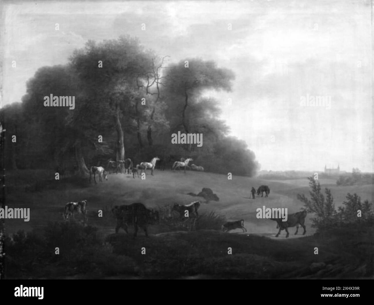 Painting showing Keld Skov at Frederiksborg with part of the royal stud ...