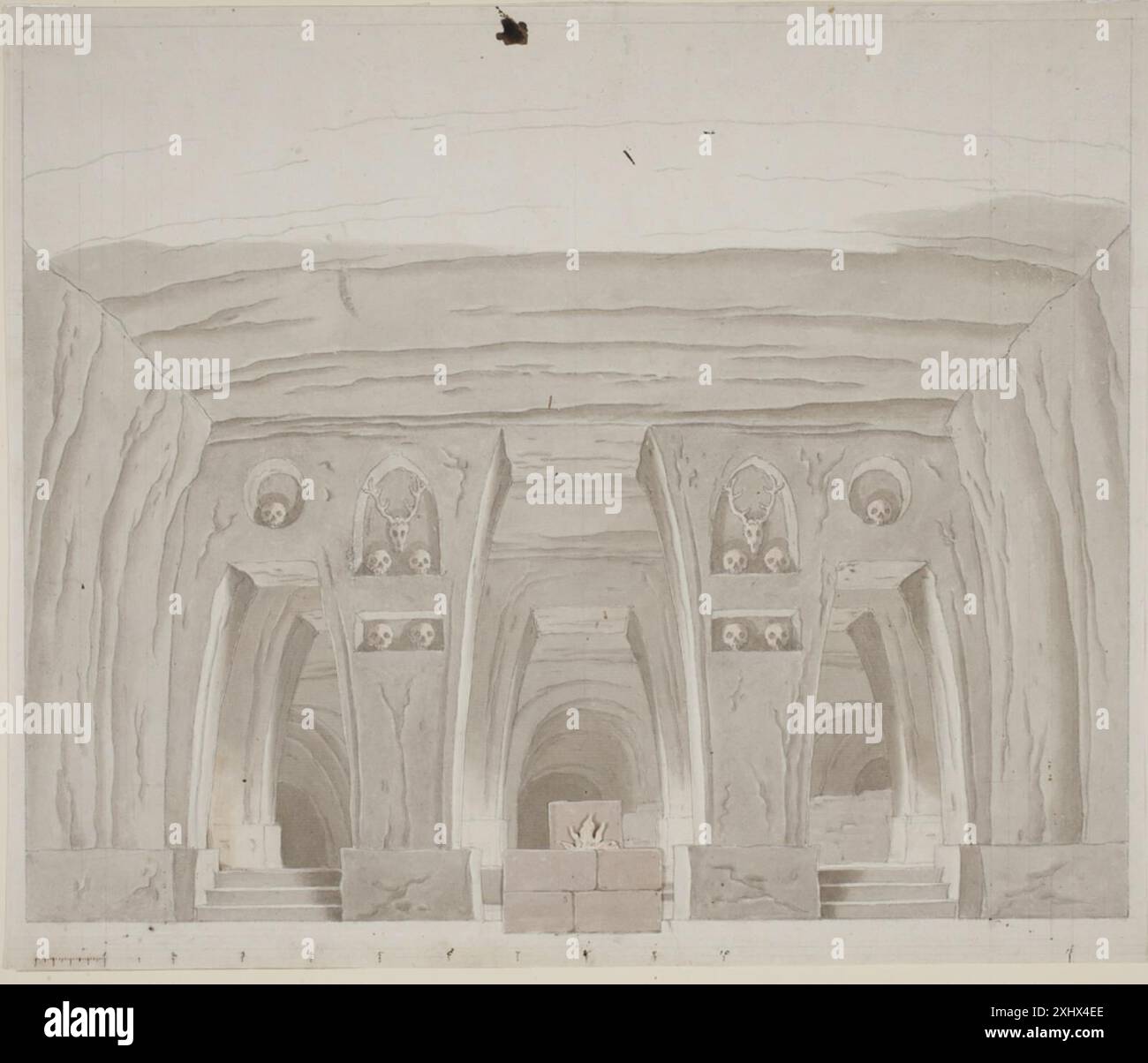 A cave with death heads. Openable decoration draft of the play: "Balder ...