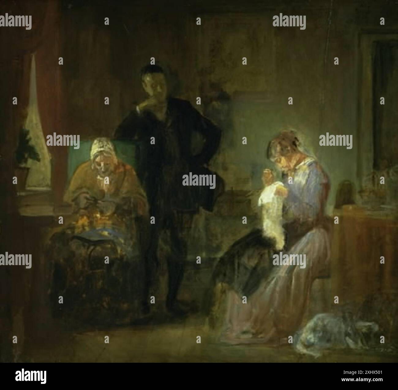 A painting by Wilhelm Marstrand depicting a suitor visiting, showing ...