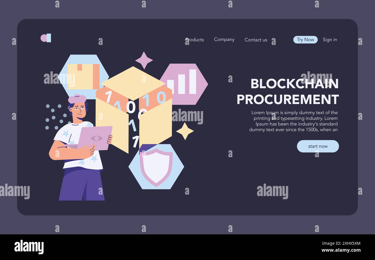 Blockchain Procurement concept. Digital interface streamlining supply chain with blockchain ...