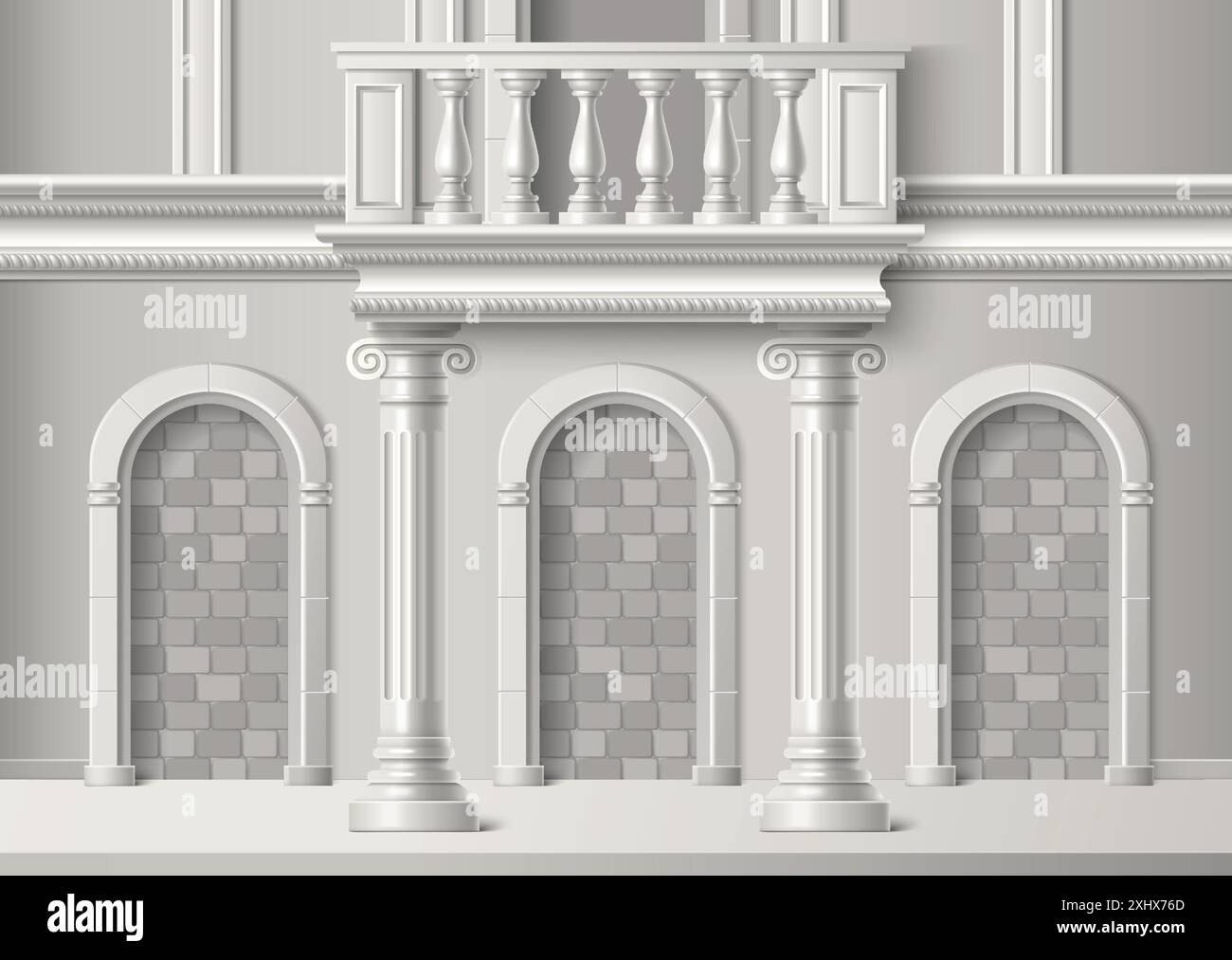 Classic antique building facade with balcony. Vector realistic ...