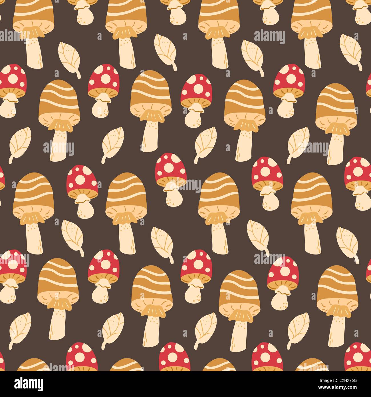 Toadstool and fly agaric seamless pattern. Inedible mushrooms repeat background. Vector hand ...