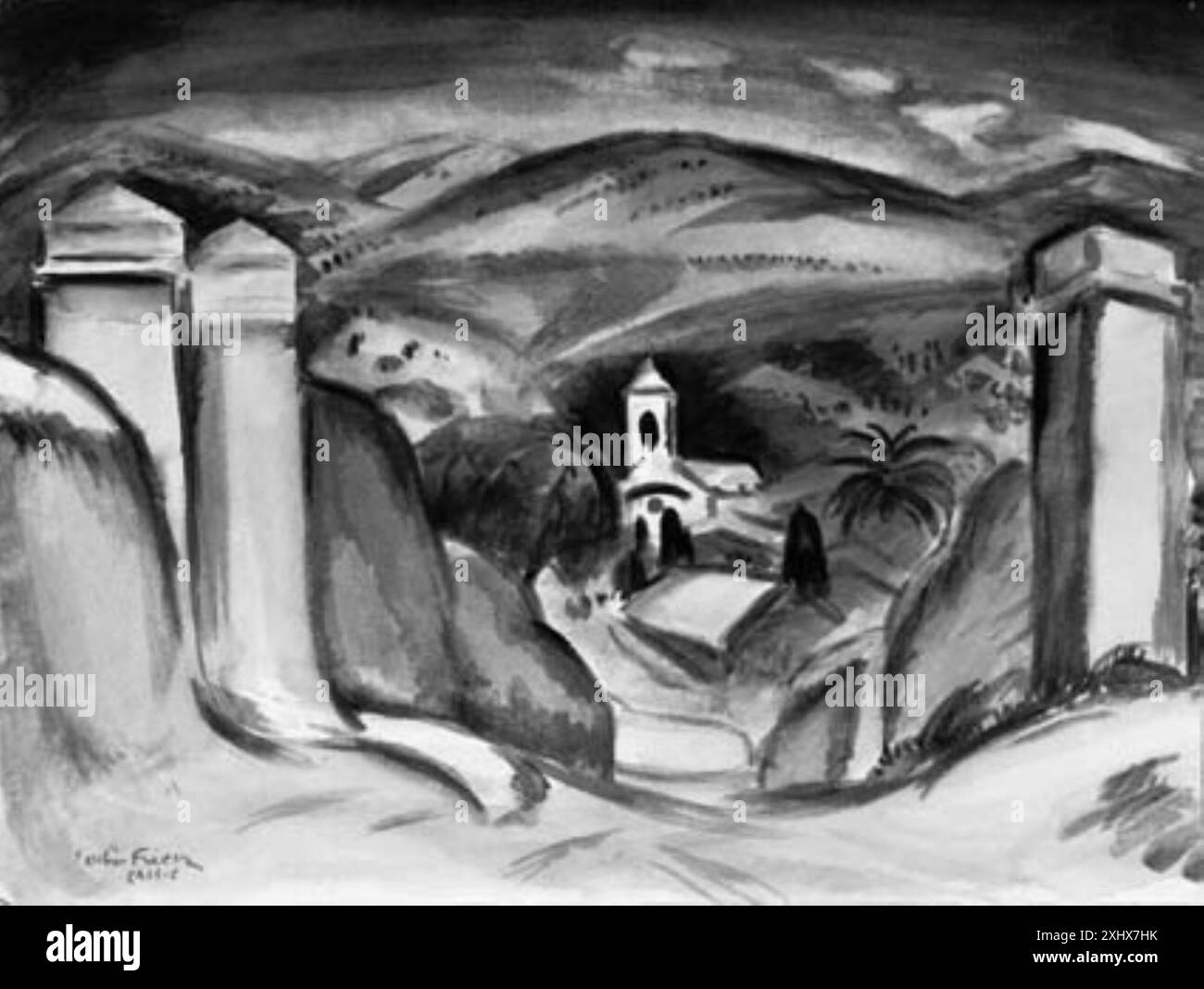 A watercolour drawing by Emile Othon Friesz showing the entrance and ...