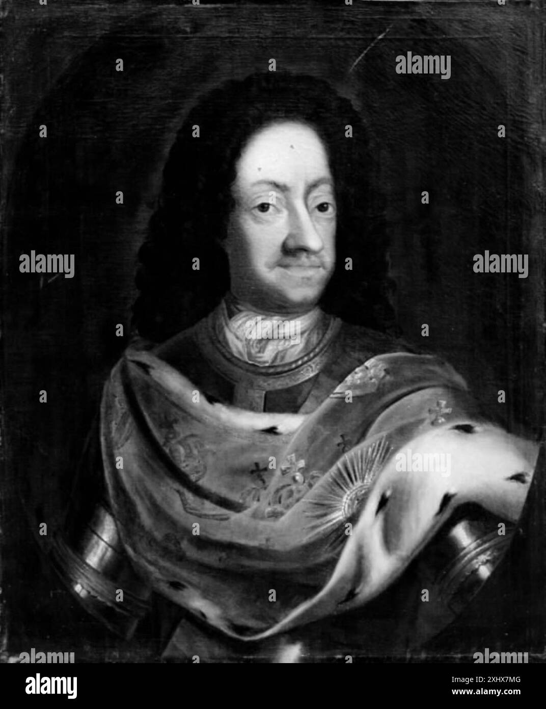 Portrait painting of King Christian V, depicting royal attire, facial ...