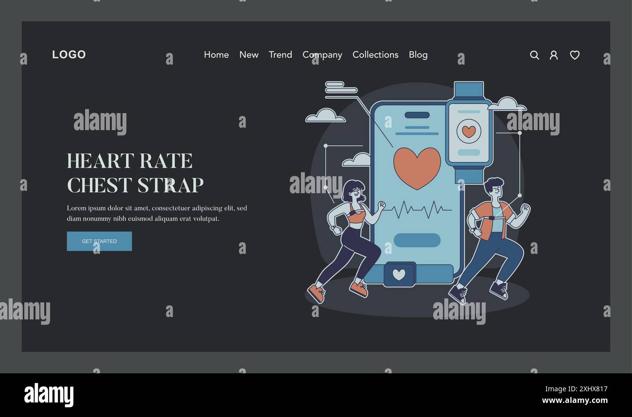 Fitness Technology Concept Runners With Heart Rate Monitoring Chest Strap Connected To A