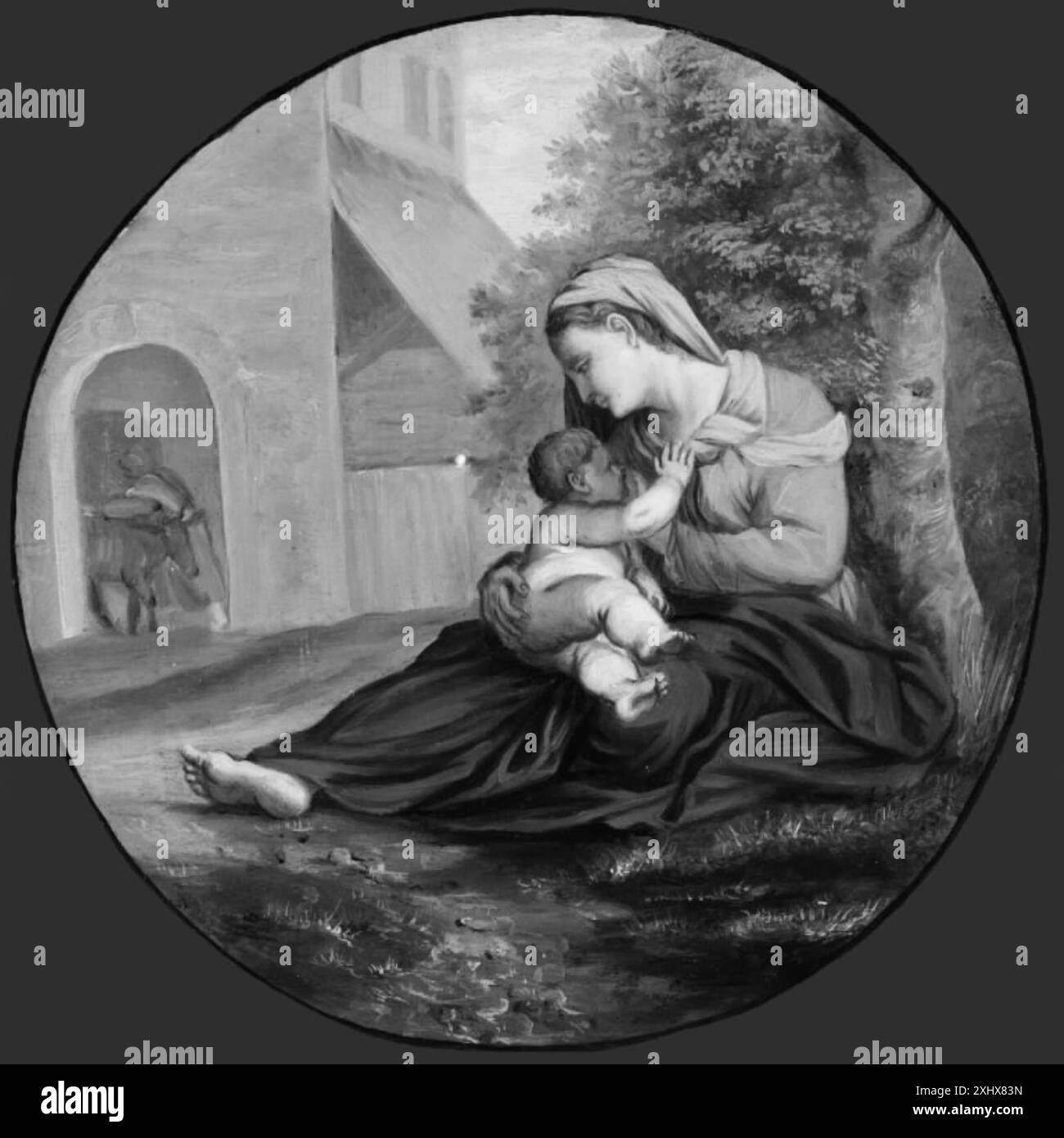 A painting of the Virgin Mary holding the infant Jesus, created between ...