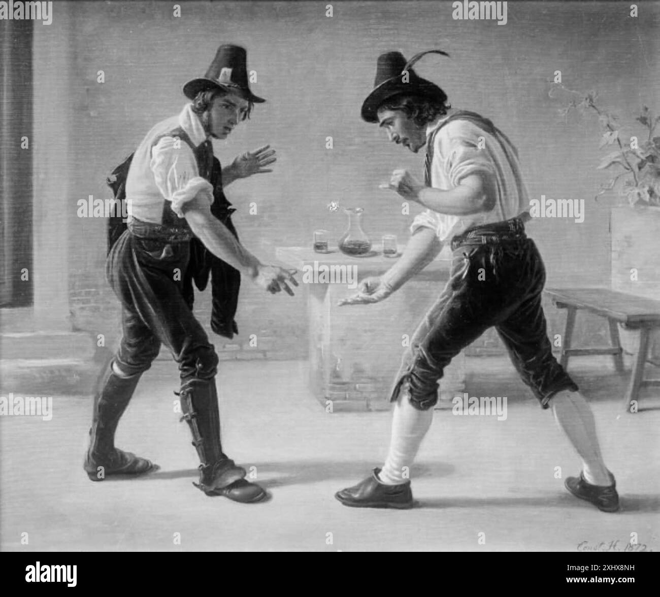 Painting by Constantin Hansen (1804–1880) showing two Roman men playing ...