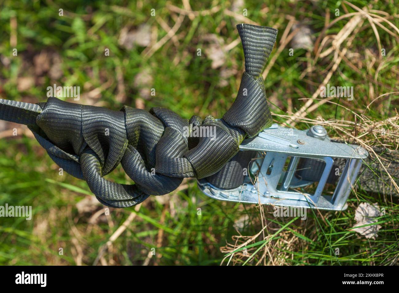 Floor anchoring, lashing strap with ratchet, Germany Stock Photo - Alamy