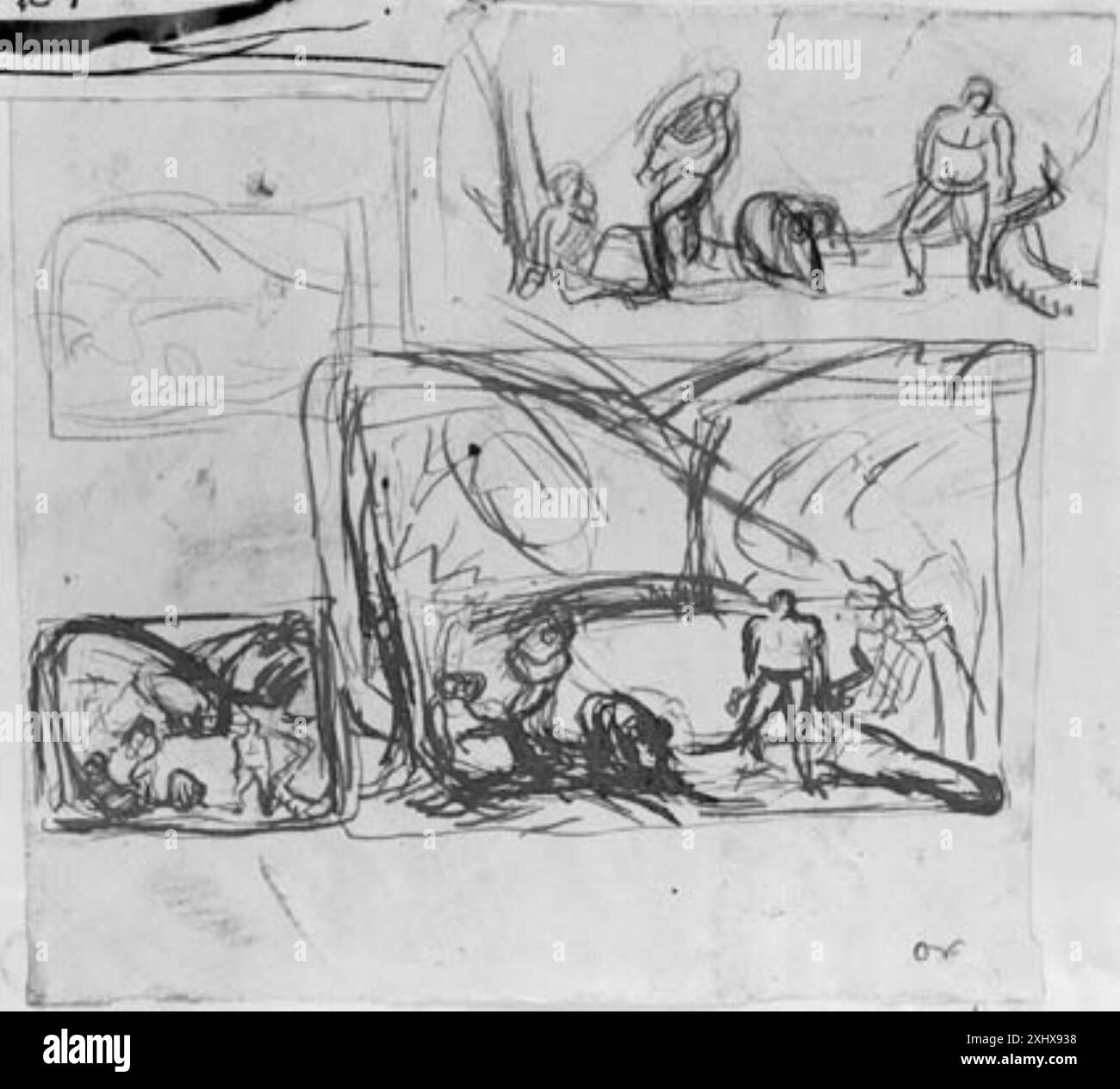 Drawing by Emile Othon Friesz featuring three sketches of figures in a ...