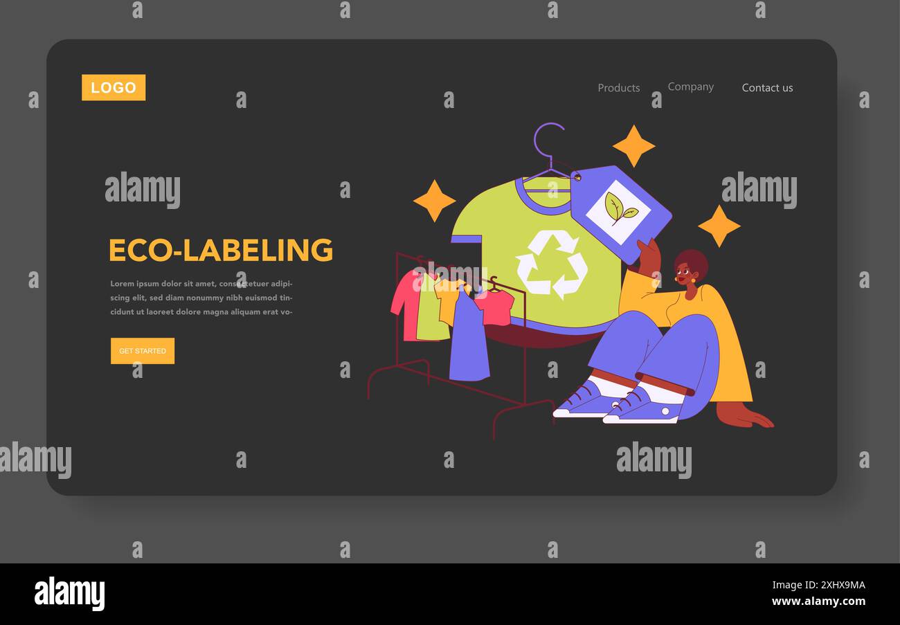 Eco-labeling concept. A person tags clothes with sustainable marks ... Eco-labeling concept. A person tags clothes with sustainable marks ...