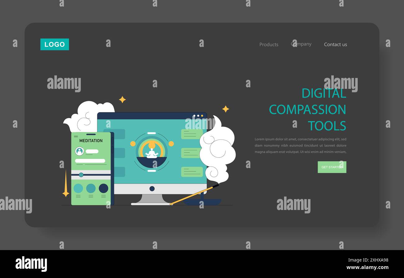 Compassion Focused Therapy concept. Digital tools offering mindfulness ...