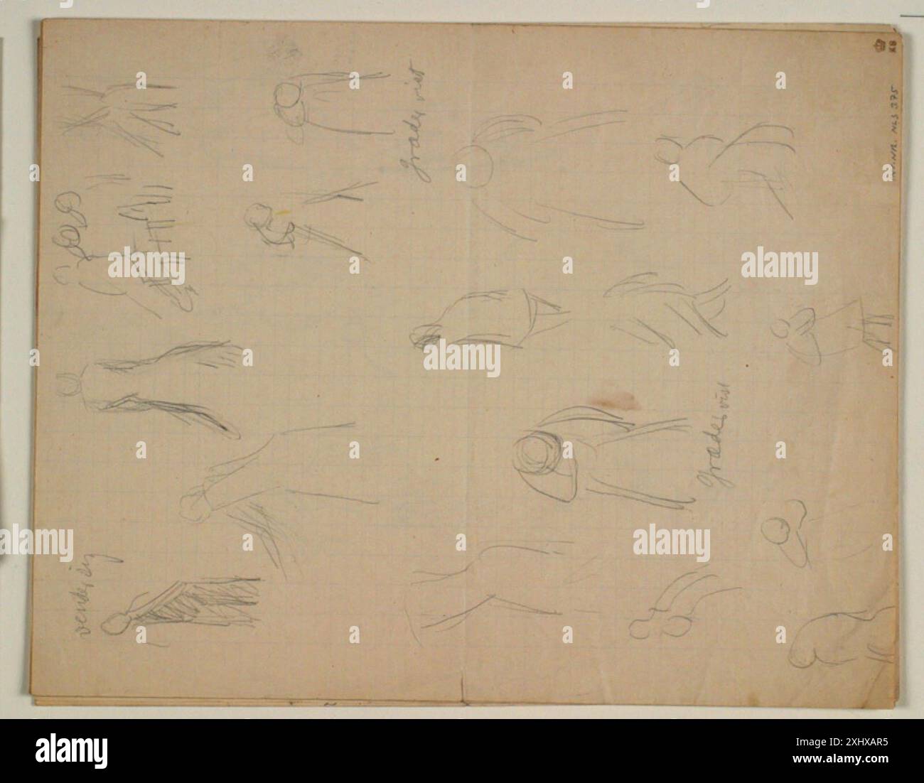 Drawings by Niels Larsen Stevns showing studies of human figures in ...