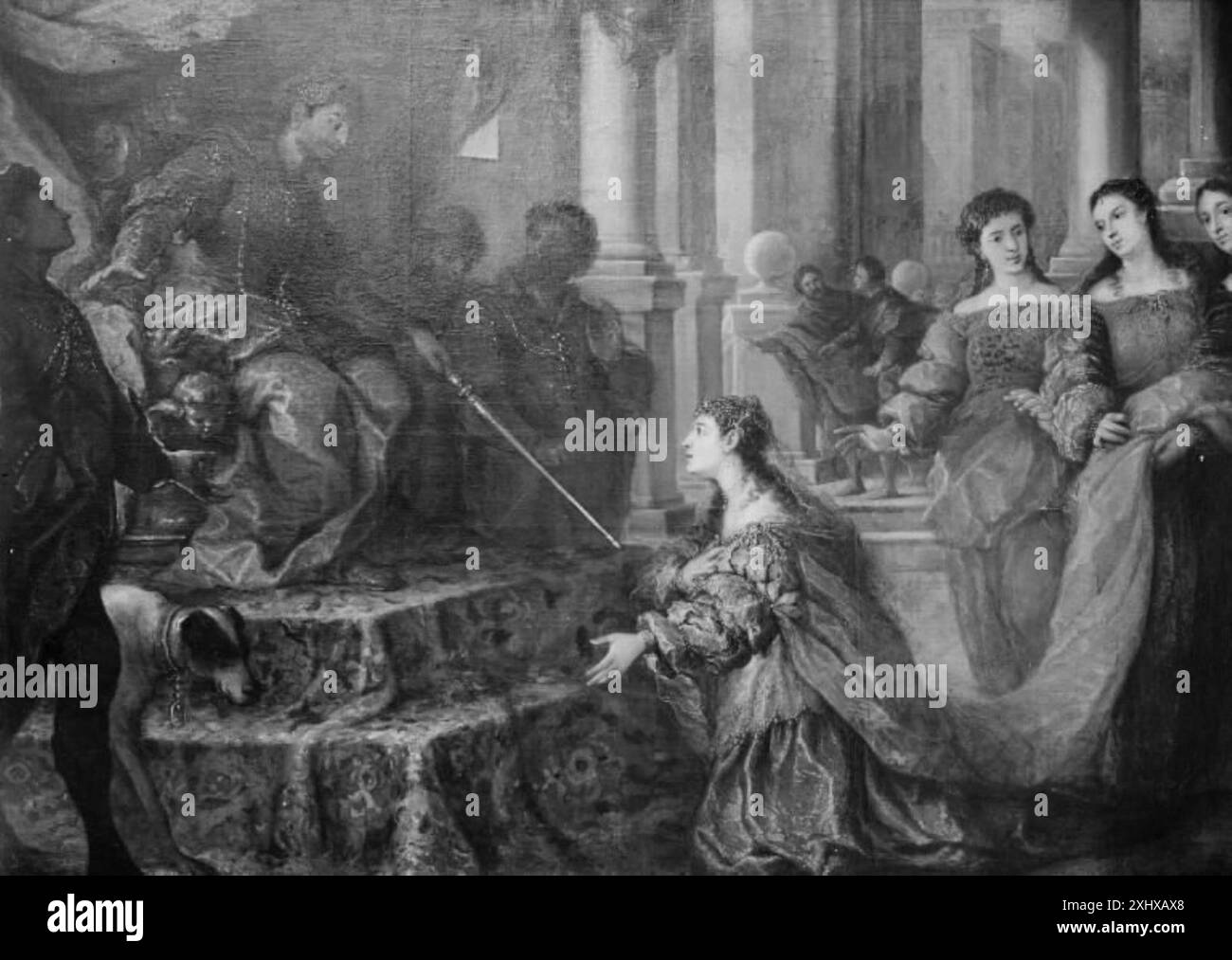 Painting by an unknown artist depicts Esther kneeling before King ...