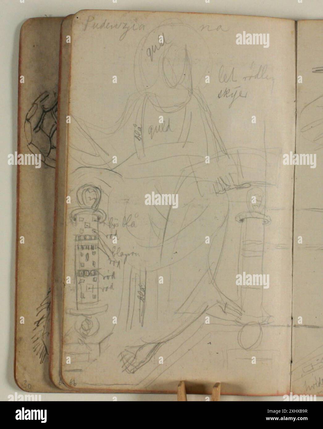 Sketch of Majesta's Domini (after fresco?), With color indications ...