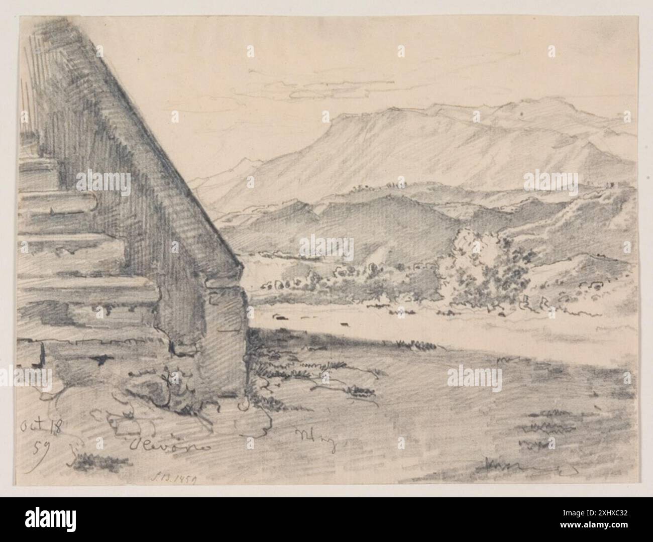 Drawing by Ernst Meyer showing a prospectus with a staircase on the ...