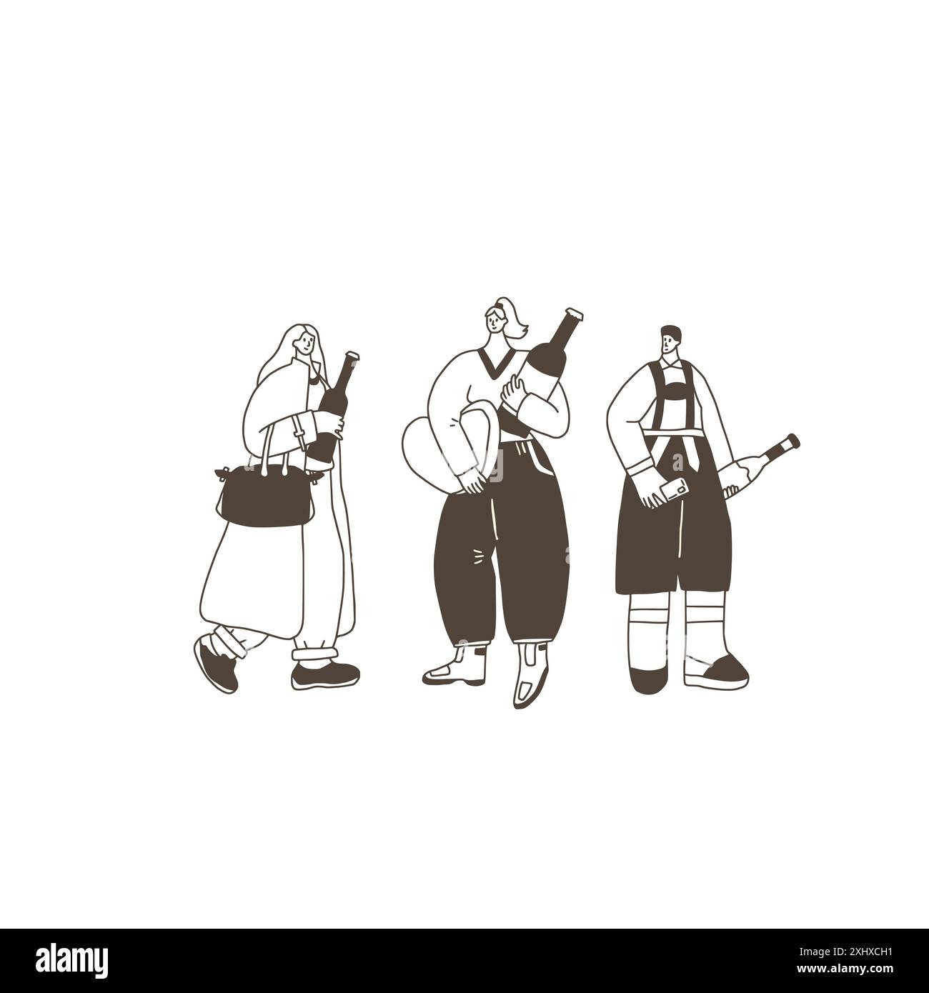 Beer lovers people kit. Doodle friends characters with alcohol drinks ...