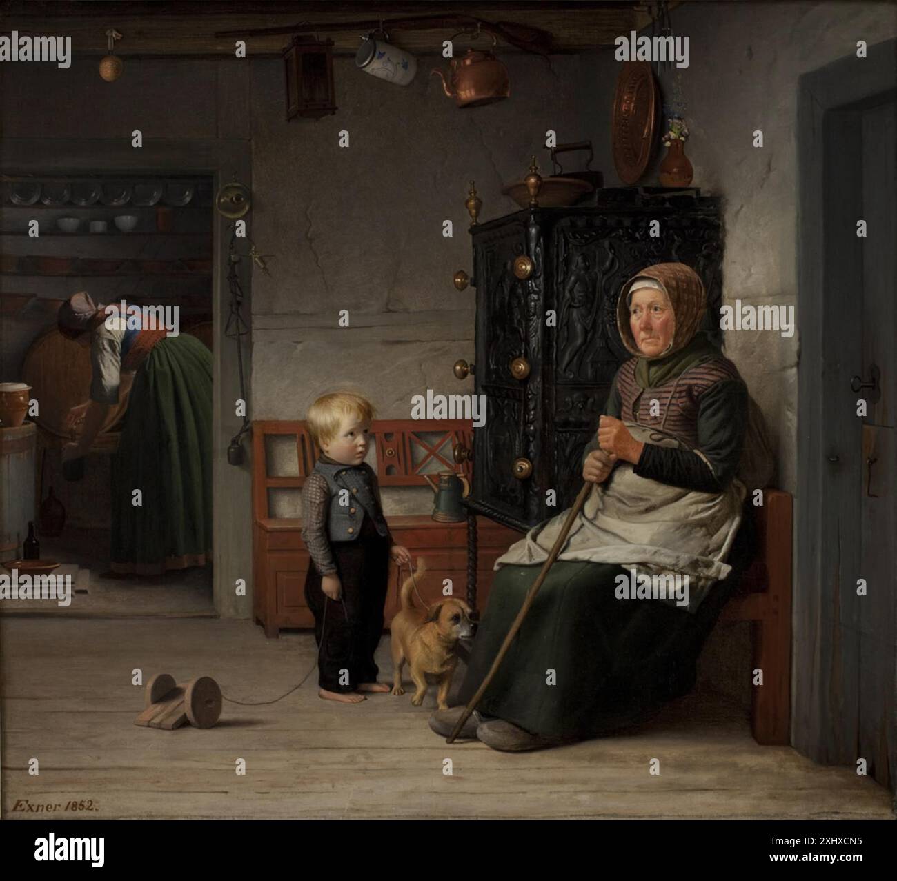 Painting by Julius Exner (1825-1910) depicting a poor wife waiting for ...