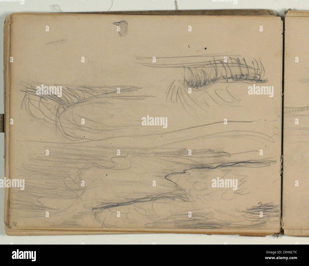 Drawing by Niels Larsen Stevns showing a landscape sketch and a ...