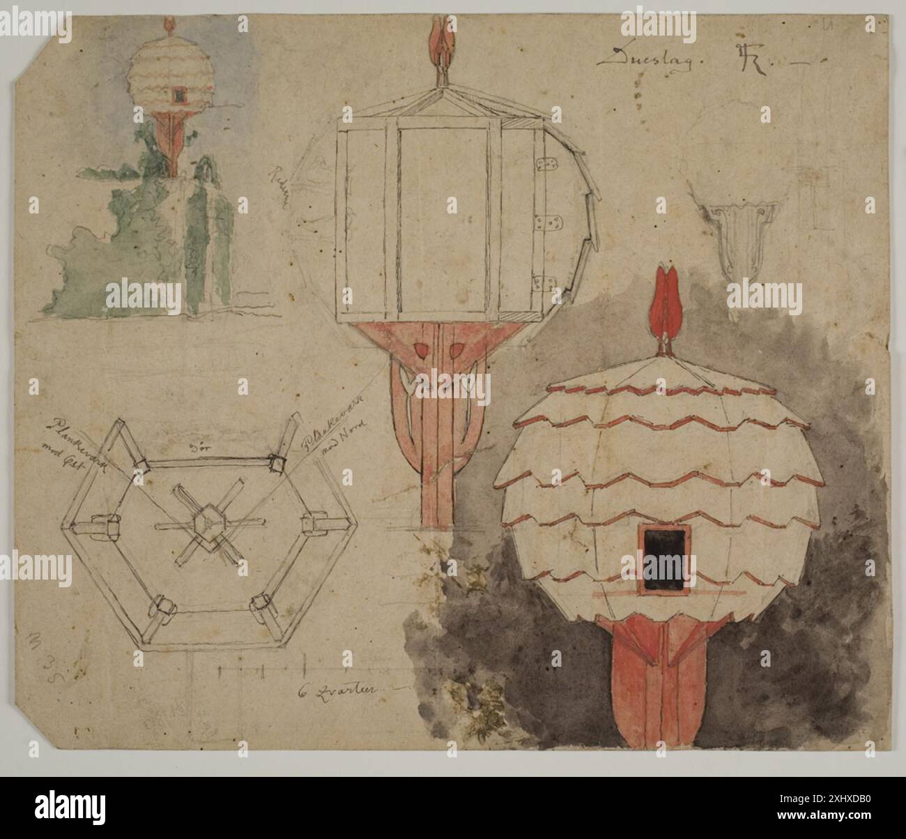 Sketch for pigeon strokes Frølich, Lorenz 1820 - 1908 Drawing Skitse ...