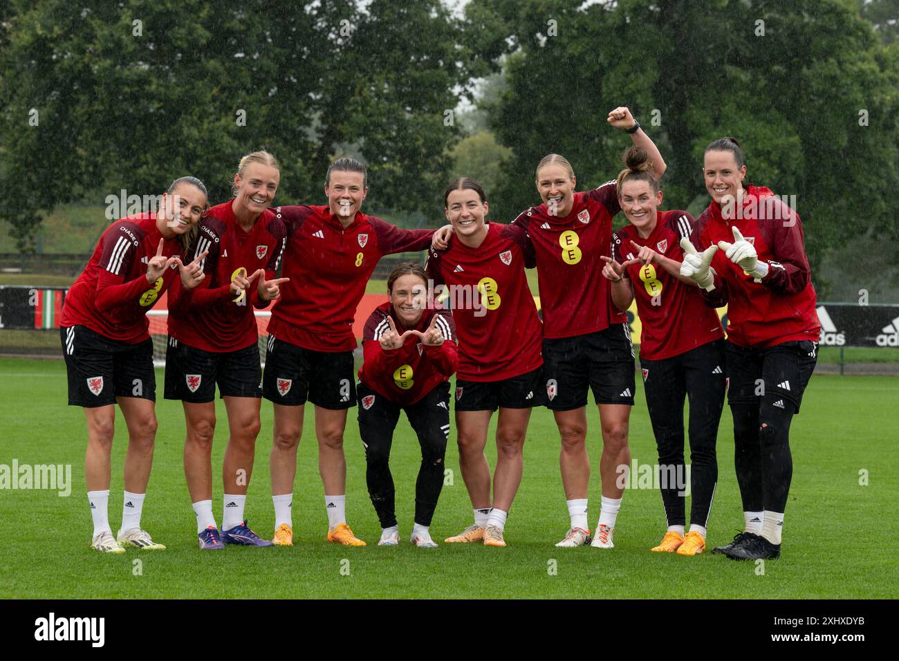 CARDIFF, WALES - 15 JULY 2024: Wales' Kayleigh Barton, Wales' Sophie ...