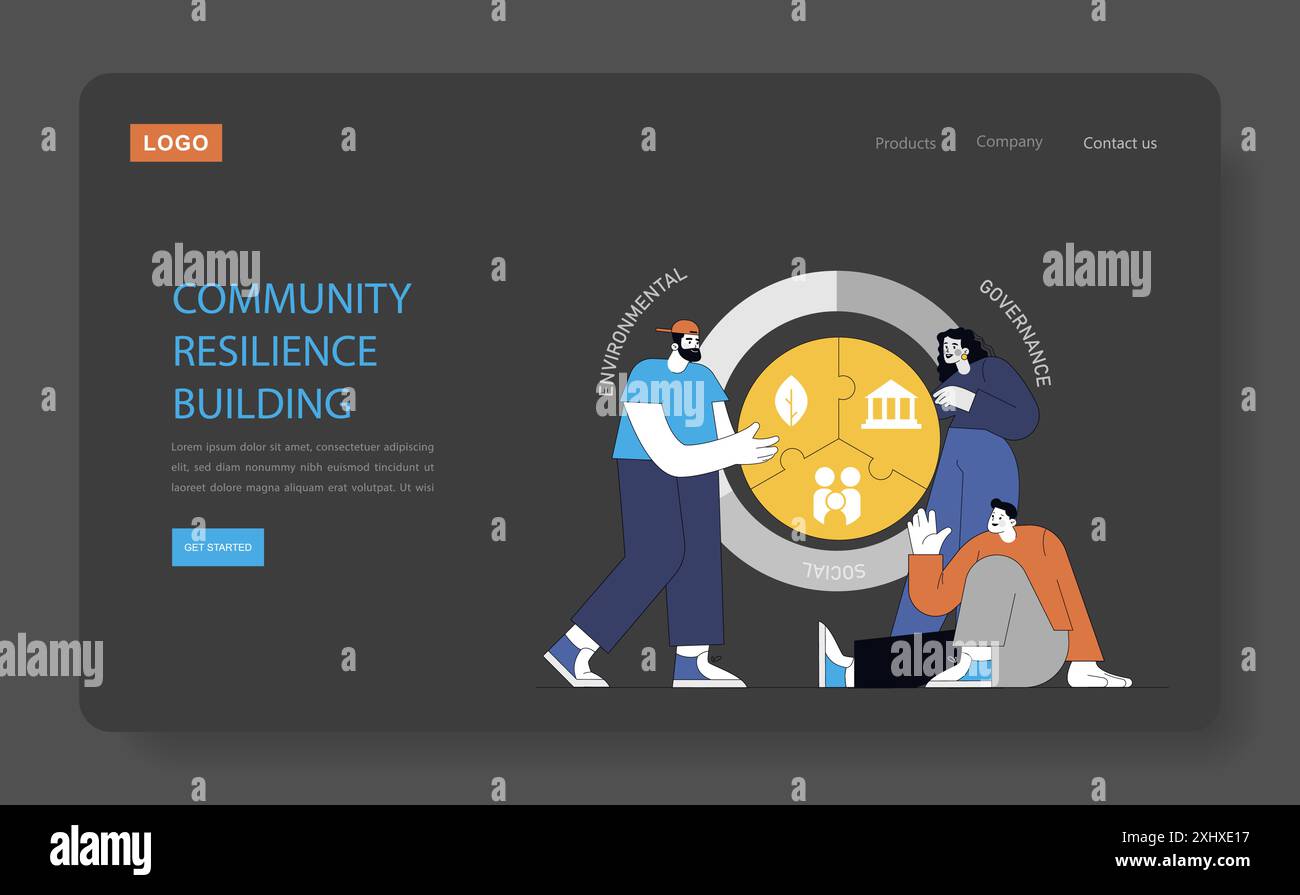 Community Resilience Building concept. Characters interact with a pie ...