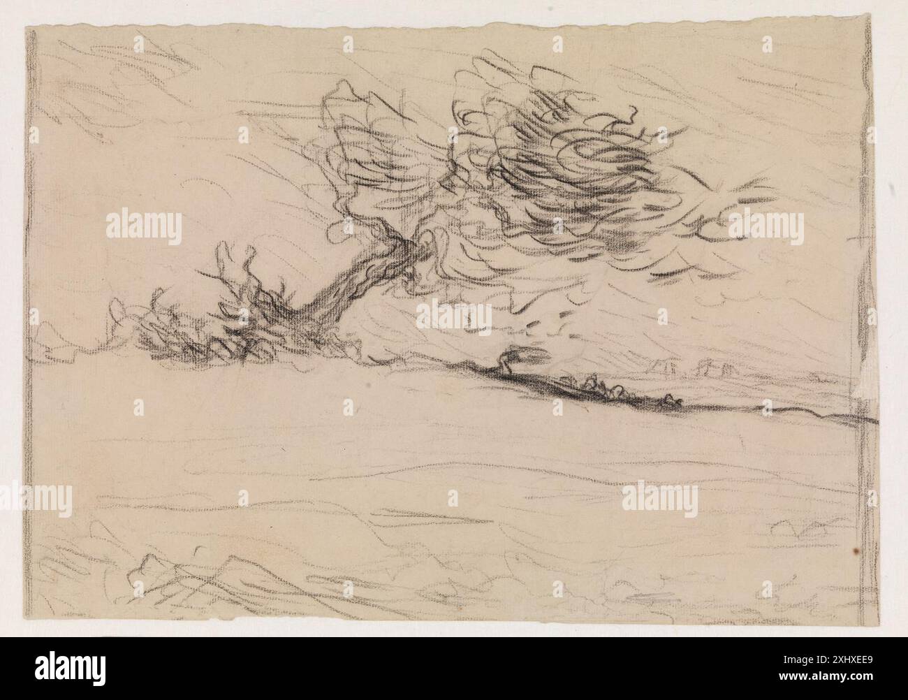 Drawing by Jean François Millet depicting a gust of wind, showing trees ...