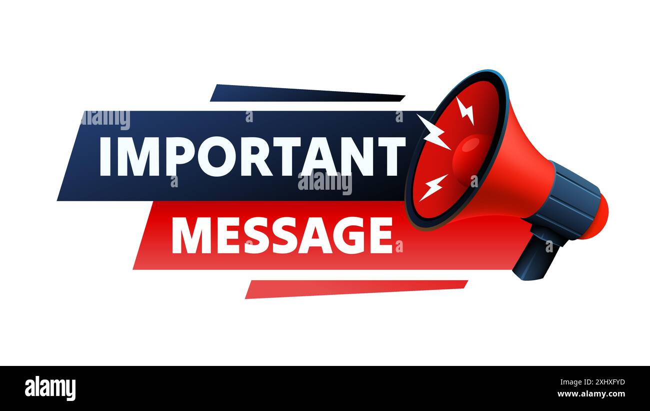 Important message, megaphone announces news, banner service. Vector ...