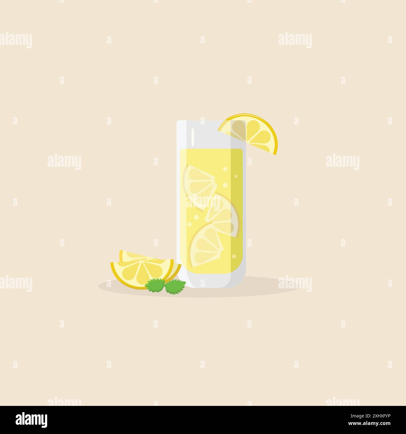 Glass of Fresh Lemon Juice with Lemon Slices and Mint Leaves. Summer ...