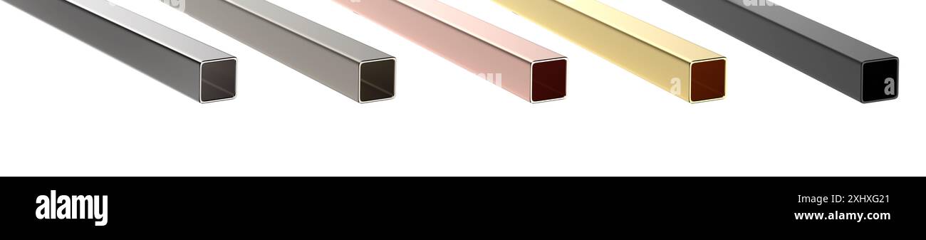 3d rendering set of multi color or shades of metal rectangular pipes isolated on white Stock ...