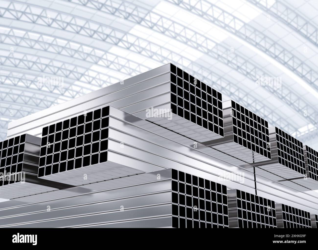 3d rendering stack of rectangular pipes in factory Stock Photo - Alamy