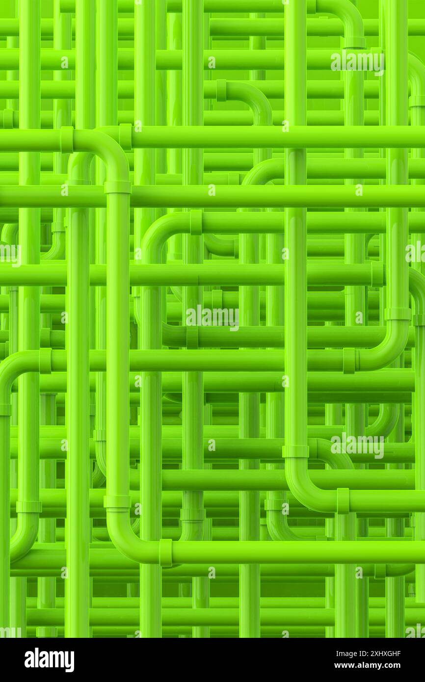 3d rendering green pipe maze or pipeline background Stock Photo - Alamy