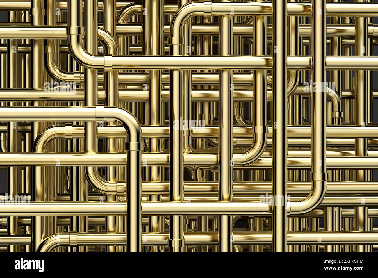3d rendering golden pipe maze or pipeline background Stock Photo - Alamy