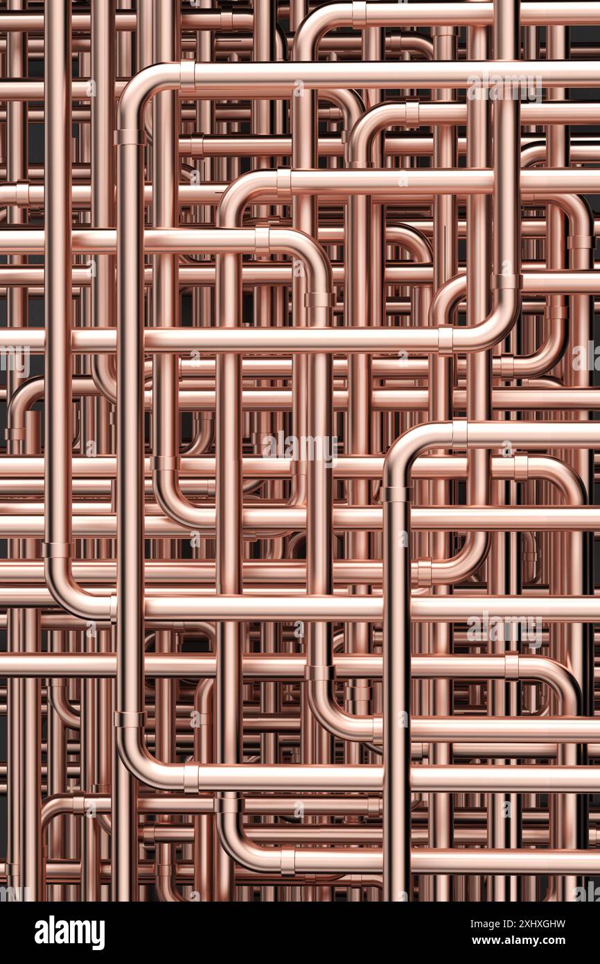 3d rendering copper pipe maze or pipeline background Stock Photo - Alamy