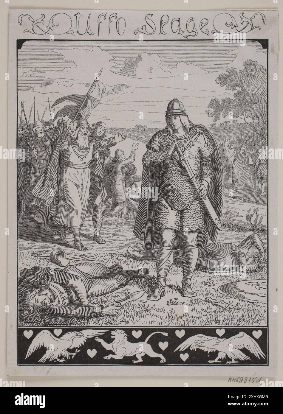 A woodcut by H.C. Henneberg and Lorenz Frølich depicting Uffe Spage ...