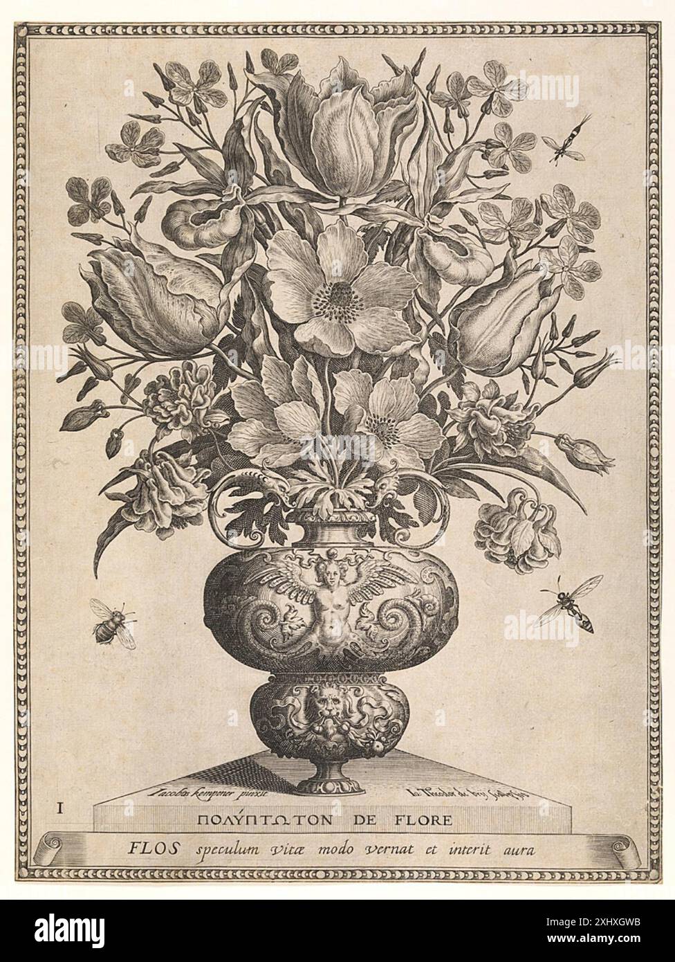 Bunch of flowers in a vase Bry, Jan Theodor de 1561 - 1623, Kempener ...