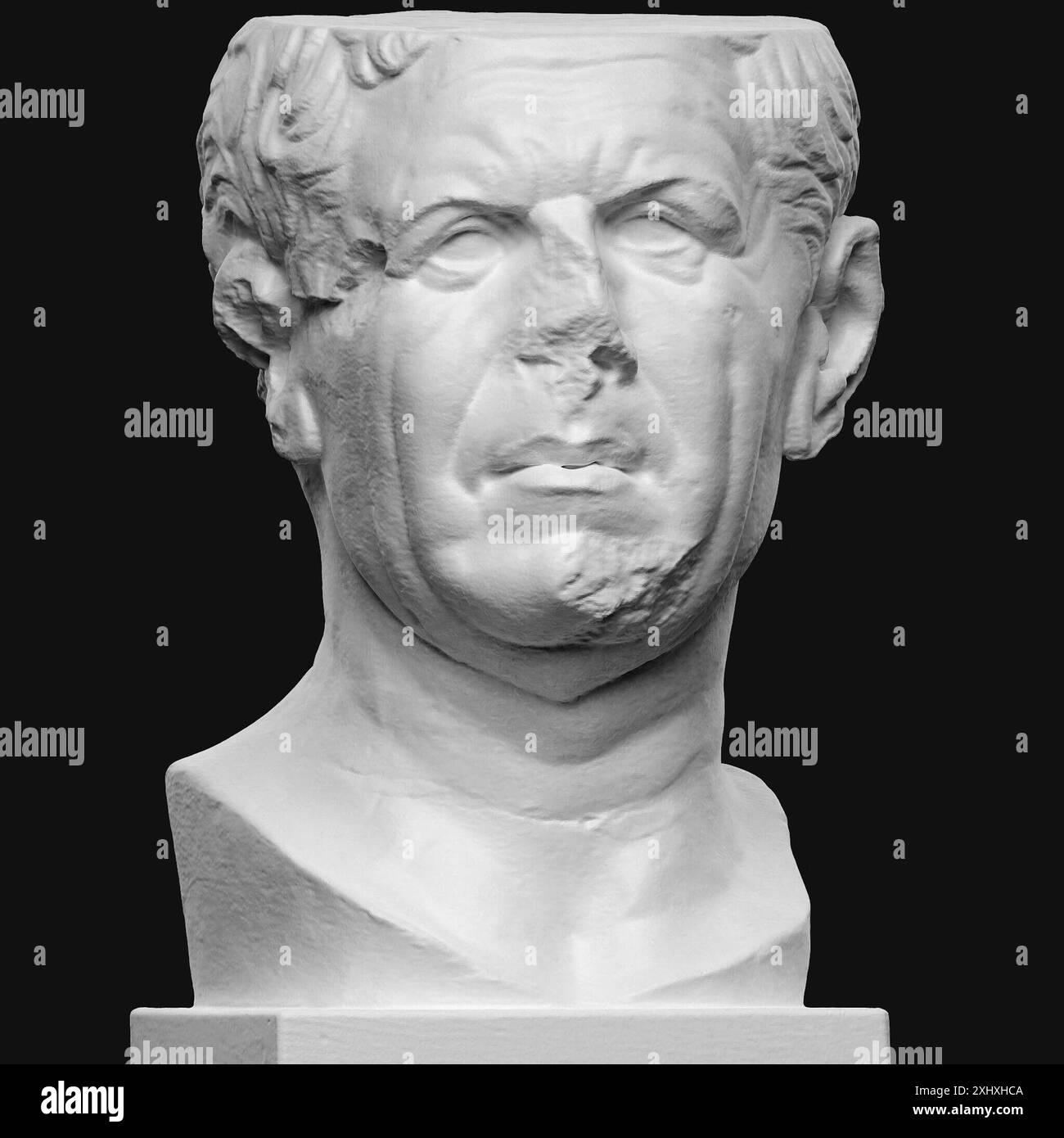 The head portion of a Roman field lord statue, showing facial features ...
